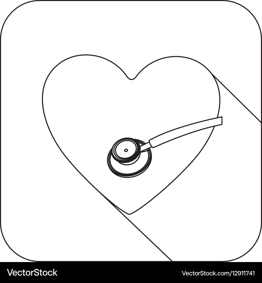 Square shape with silhouette heart and stethoscope