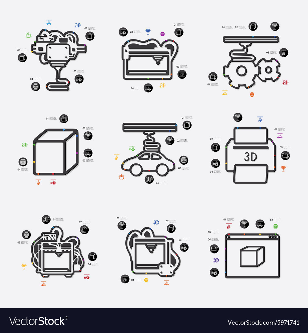 Three d printer infographic Royalty Free Vector Image