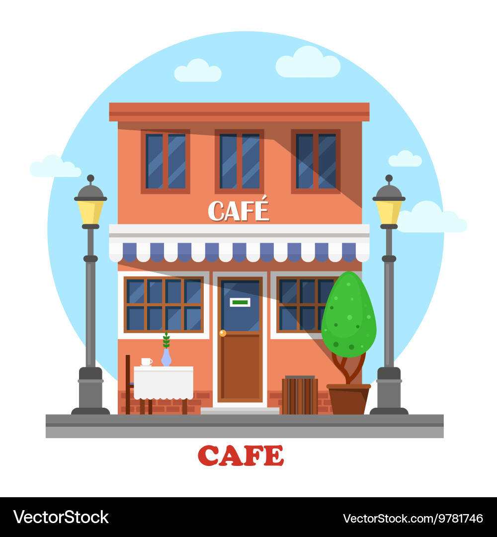 Architecture cafe street exterior view Royalty Free Vector