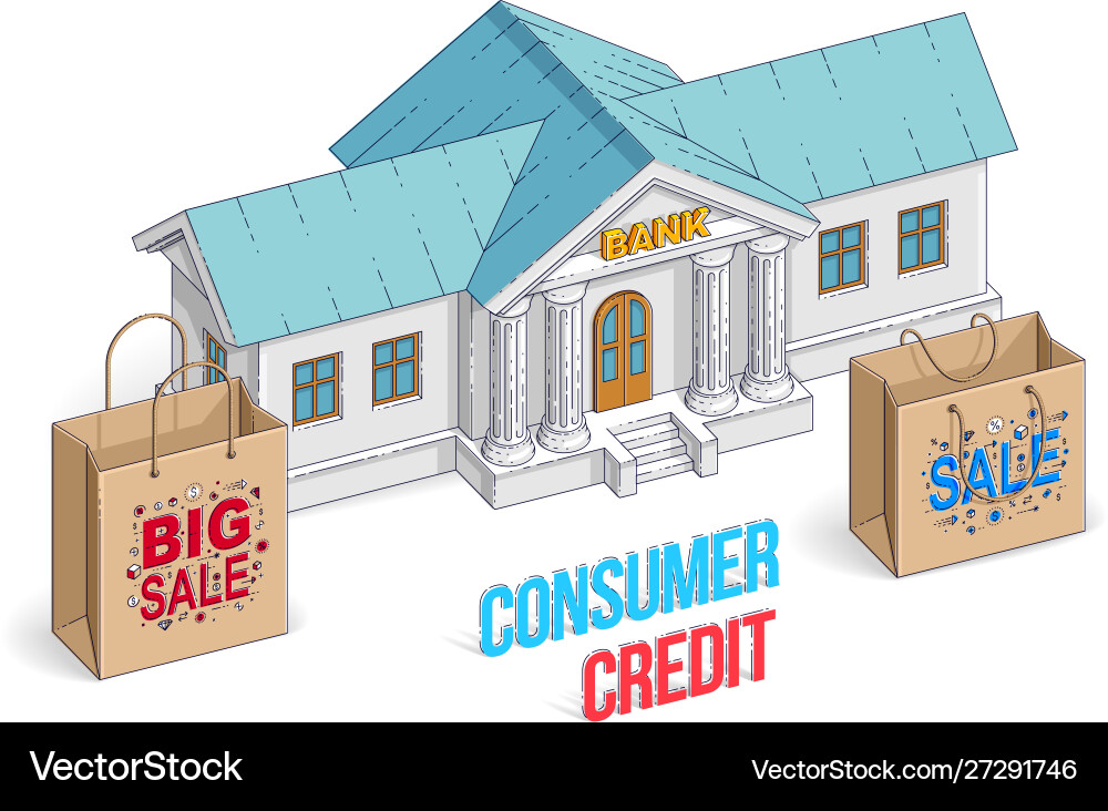 Consumer credit concept bank building Royalty Free Vector