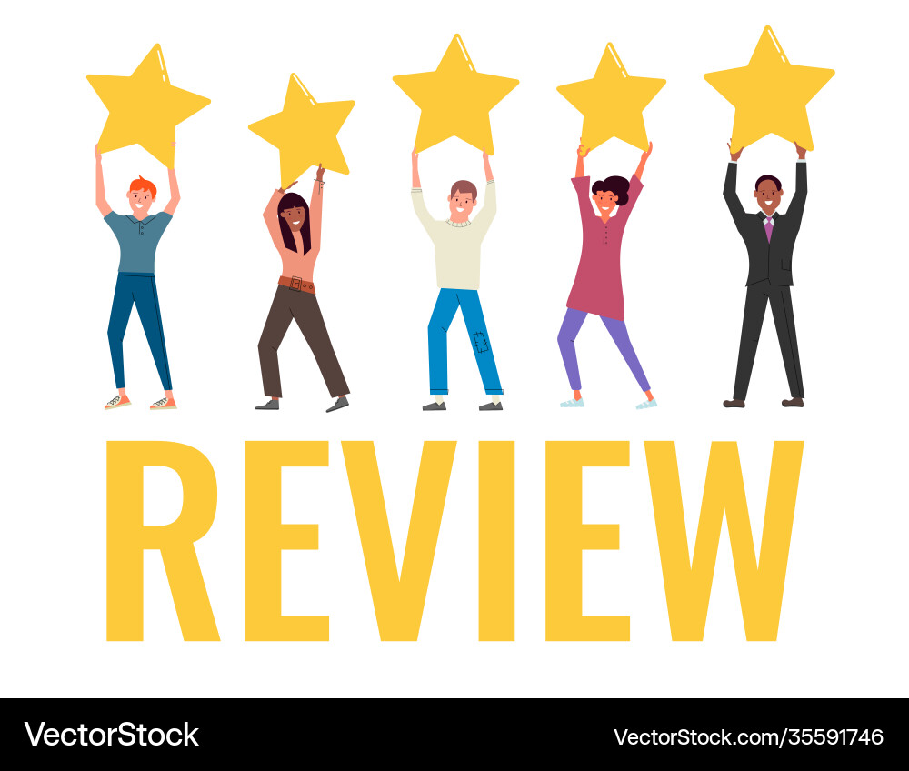 Diverse multiracial people holding star rating Vector Image