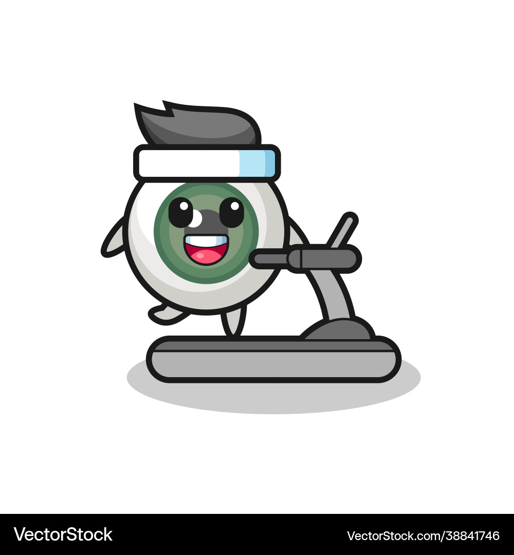 Eyeball cartoon character walking on treadmill Vector Image