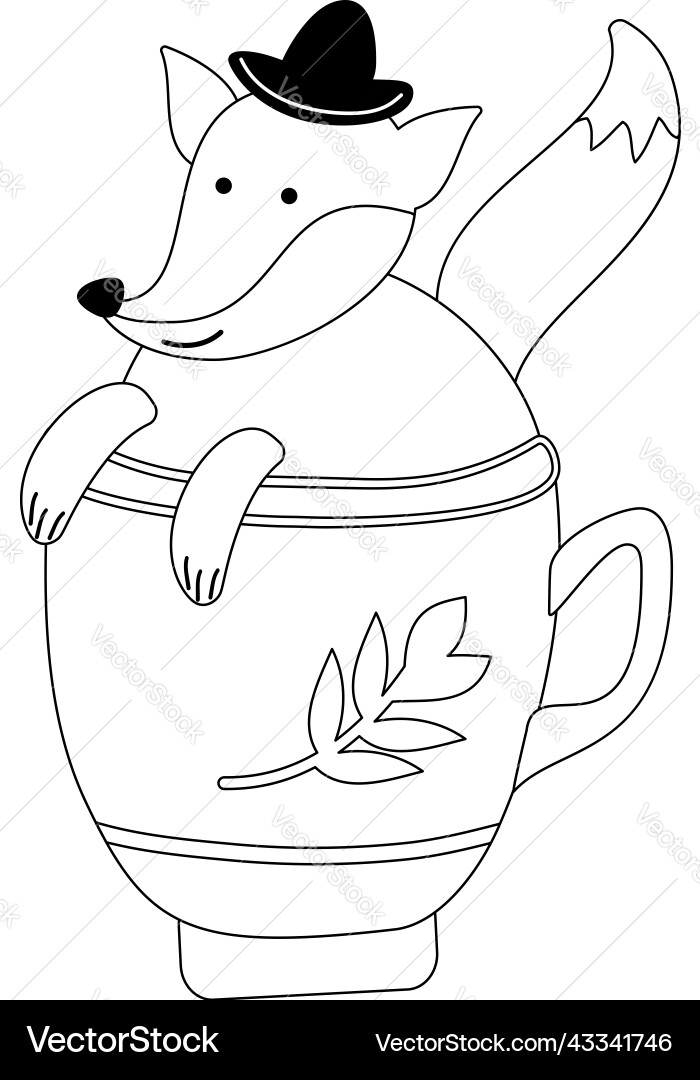 Fox sits in a mug in cartoon Royalty Free Vector Image