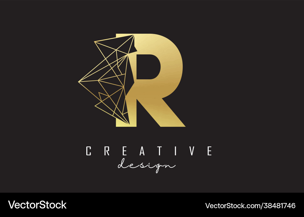 Golden letter r logo design with broken stone Vector Image