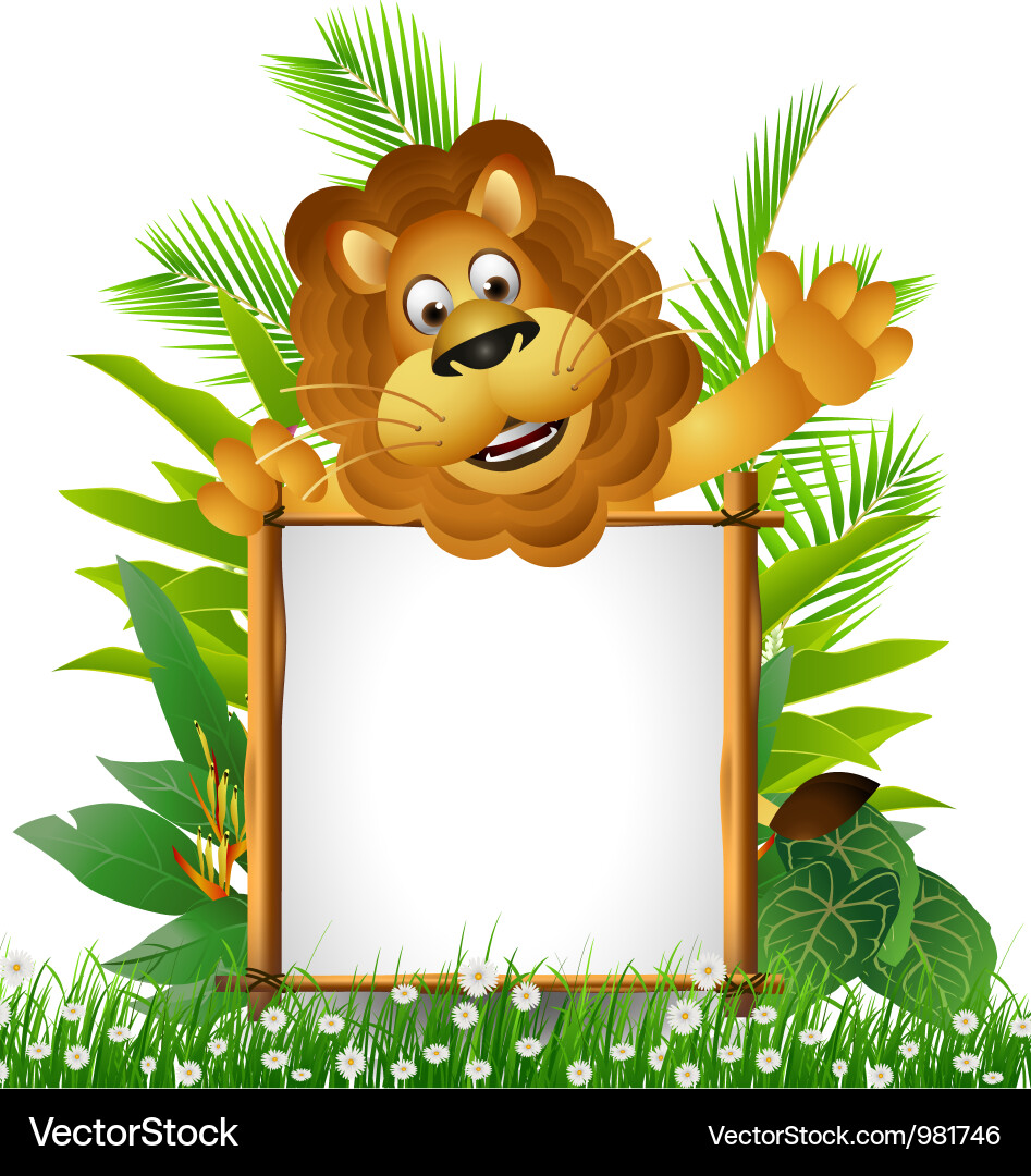 Lion cartoon with blank sign Royalty Free Vector Image