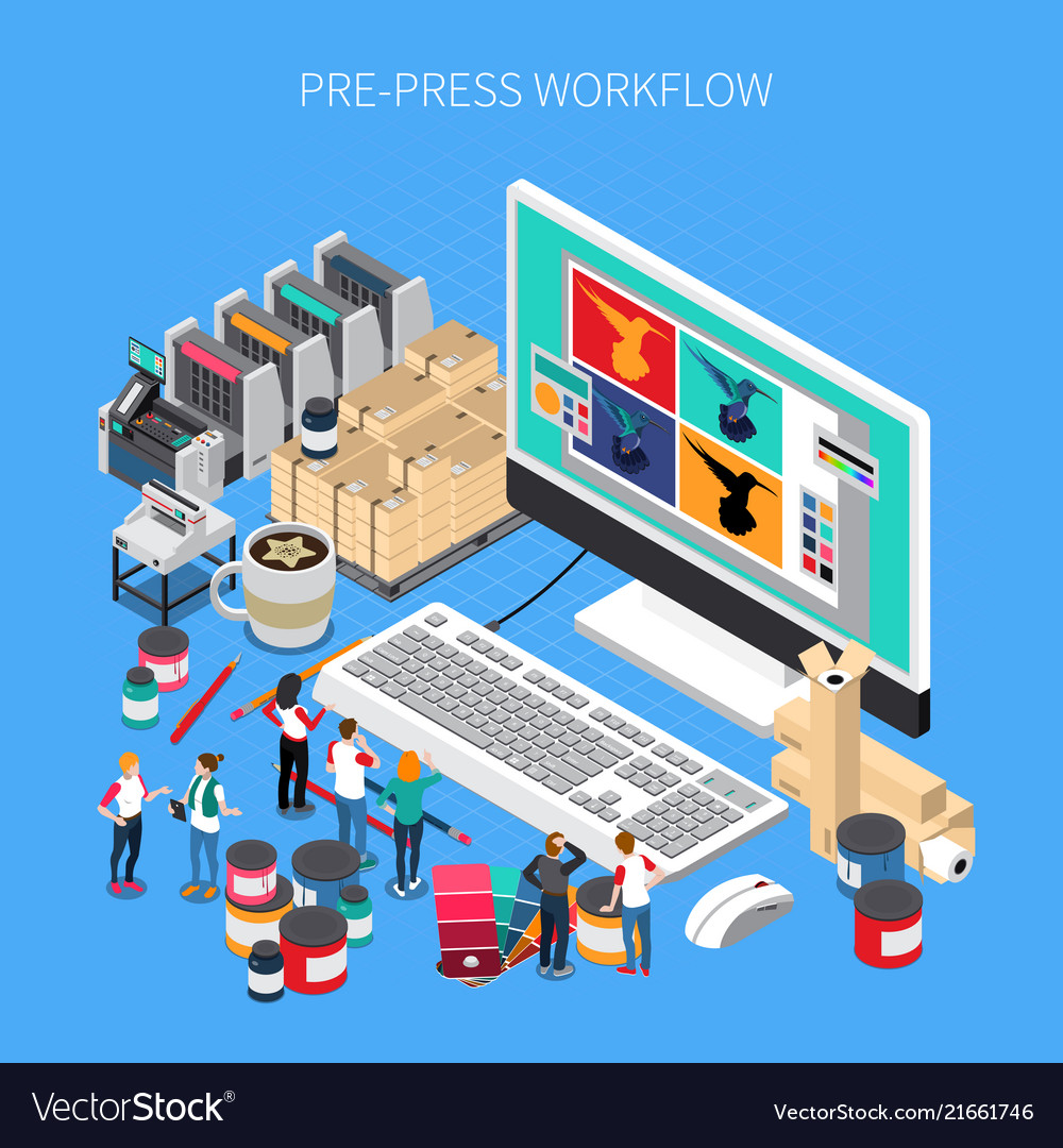 Printing house isometric composition Royalty Free Vector