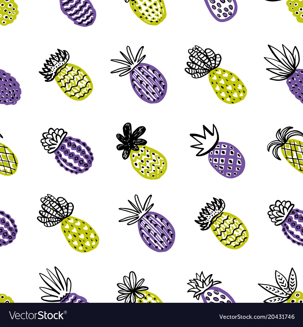 Seamless pineapple pattern handdrawn Royalty Free Vector