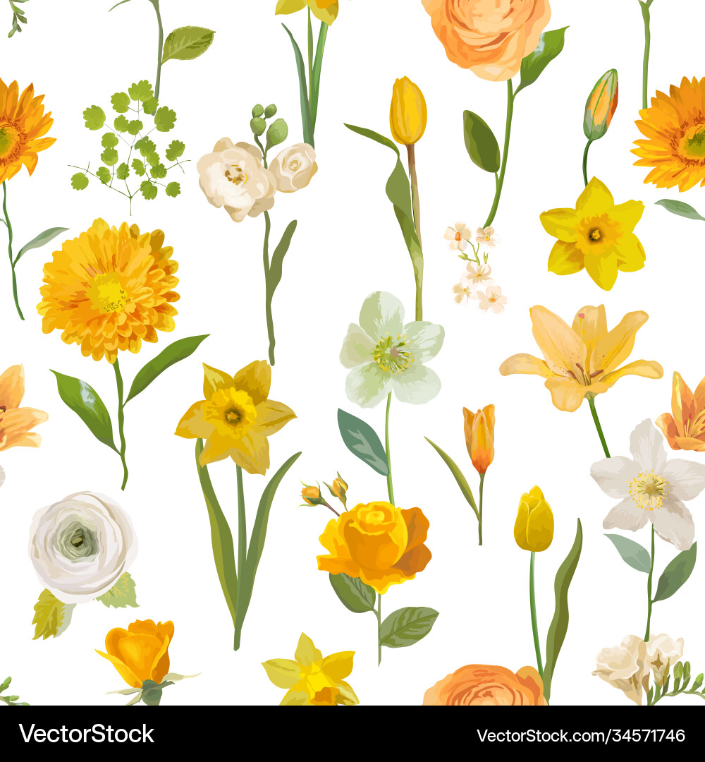 Summer yellow flowers watercolor pattern seamless Vector Image