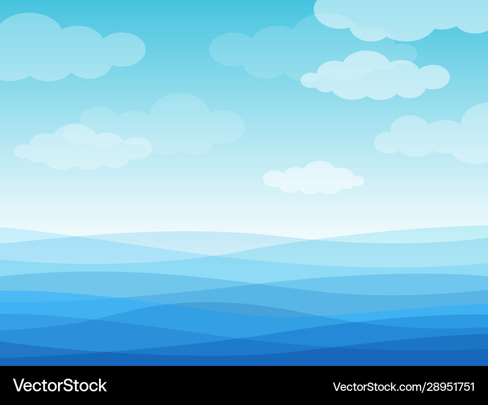Abstract sea waves blue wavy ocean sky Royalty Free Vector
