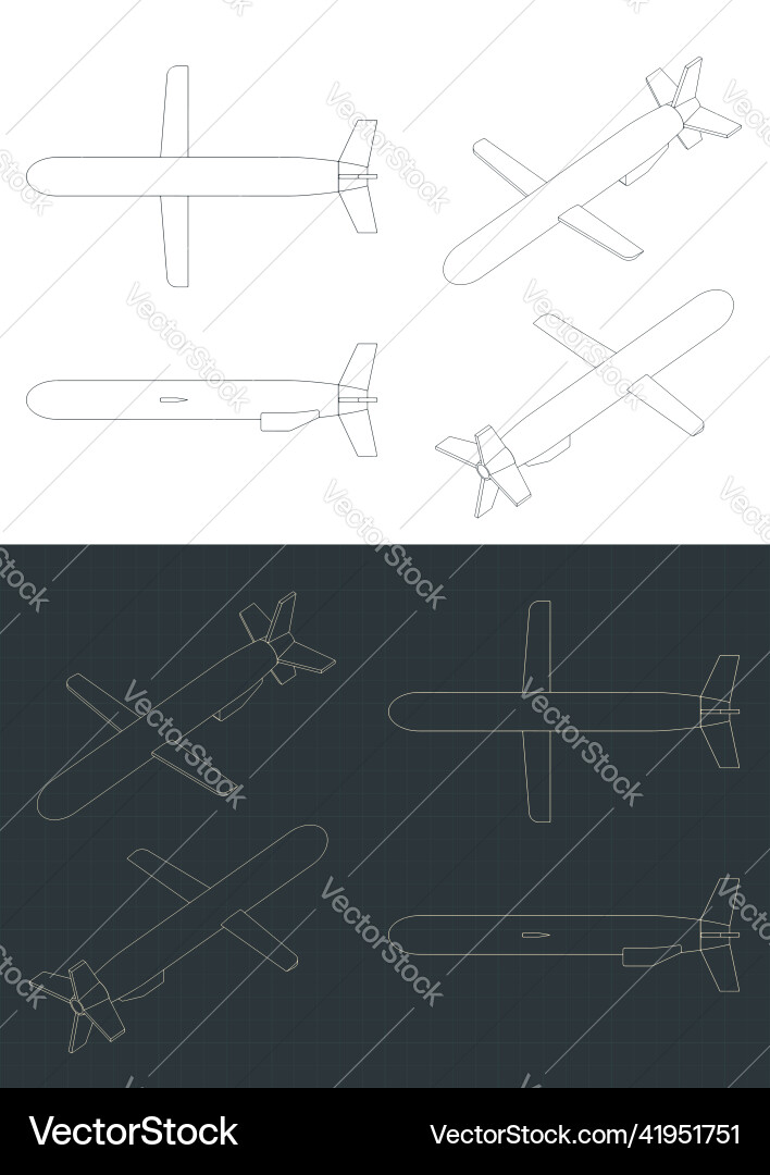 Cruise missile blueprints Royalty Free Vector Image