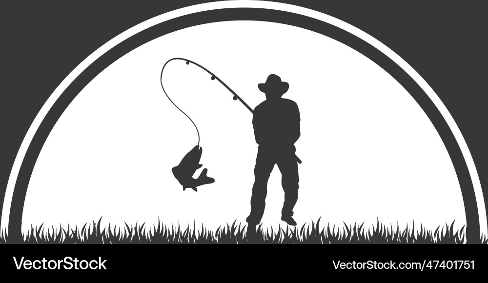 Half circle - guy fishing Royalty Free Vector Image