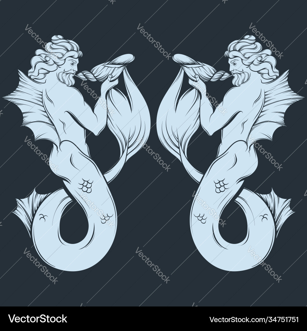 Hand drawn triton in realistic line style Vector Image