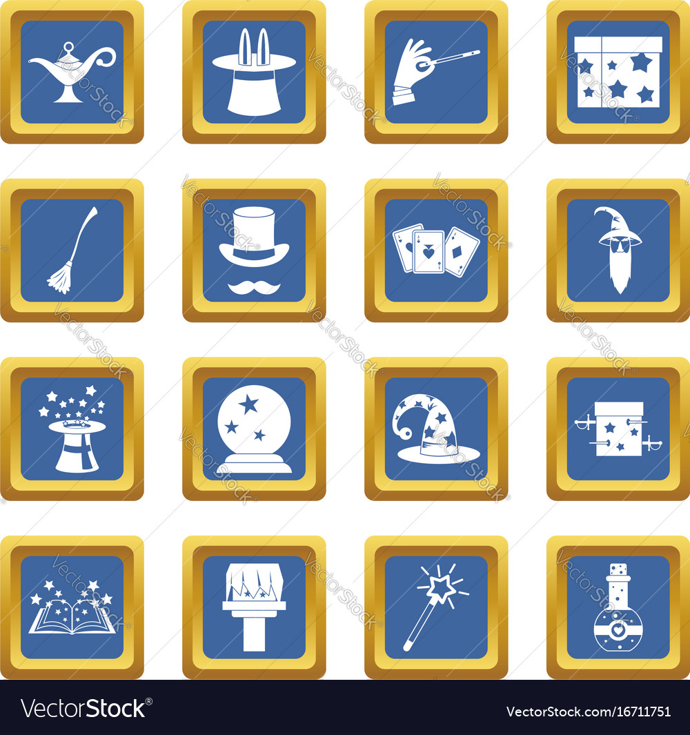 Magic icons set blue Royalty Free Vector Image