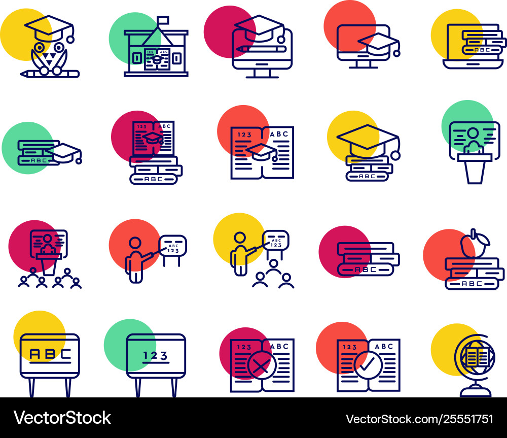 Set flat line design icons online education Vector Image