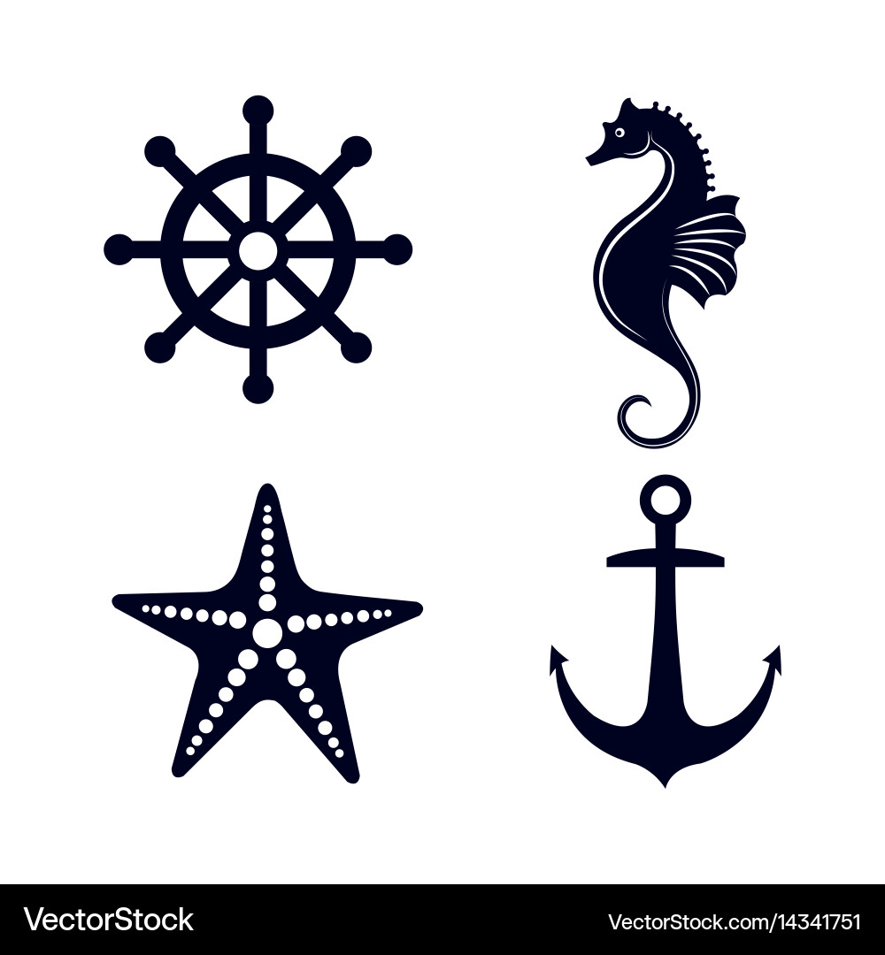 Set icons sea isolated Royalty Free Vector Image