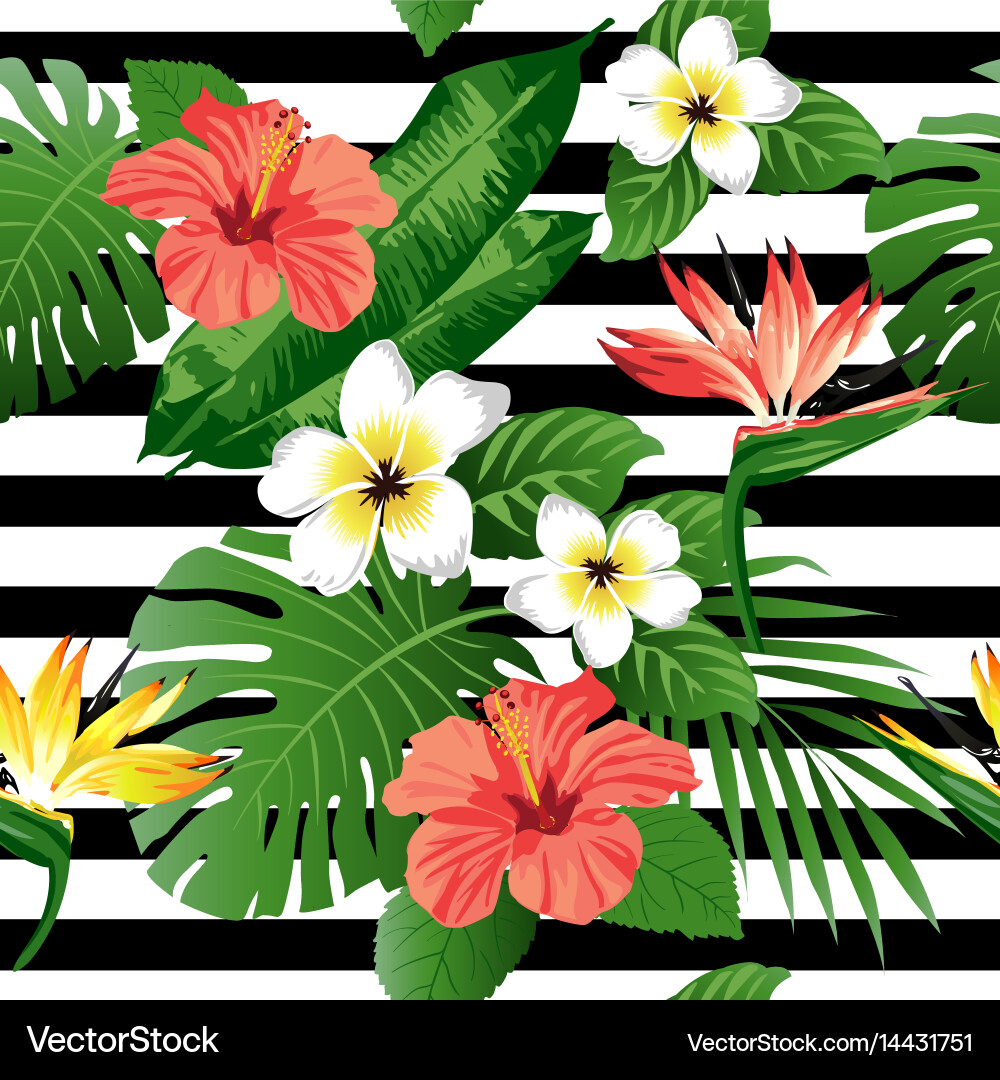 Tropical flowers and leaves Royalty Free Vector Image