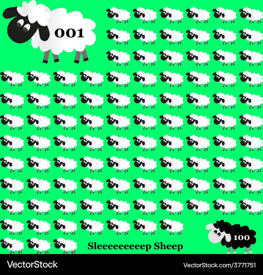 White and black sheep counting on green background