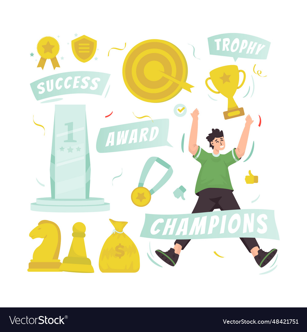 Winner champion success element set Royalty Free Vector