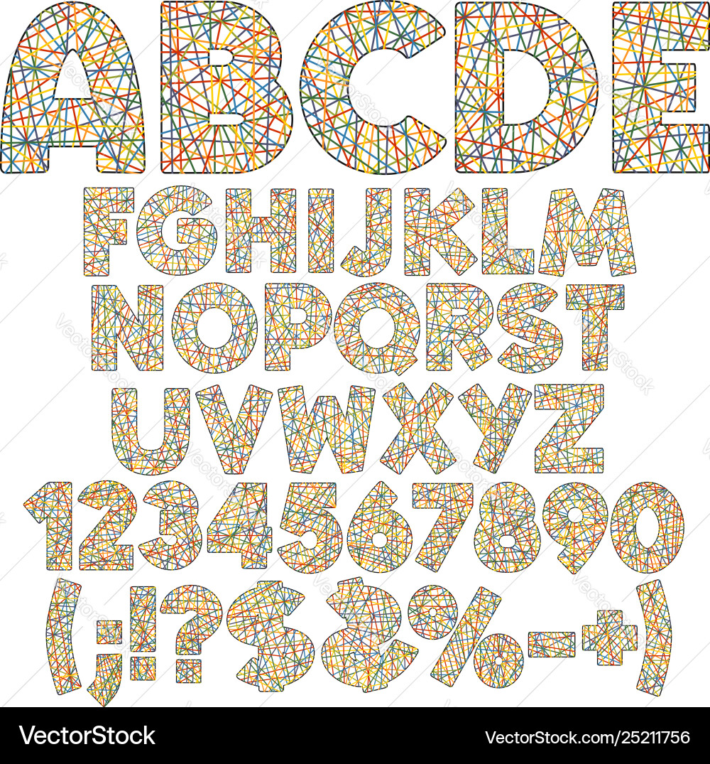 Alphabet color stripes ribbons threads Royalty Free Vector