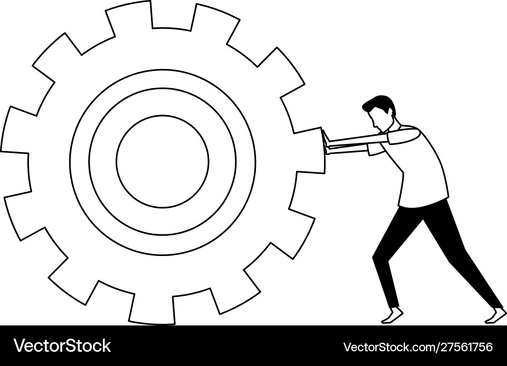 Avatar man pushing big gear wheel Royalty Free Vector Image