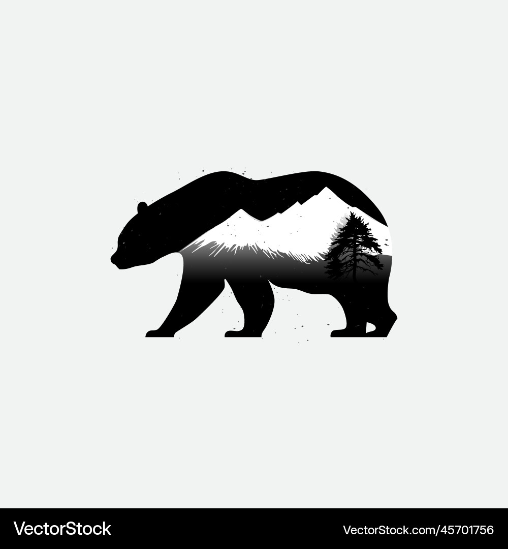 Bear and nature landscape double exposure Vector Image