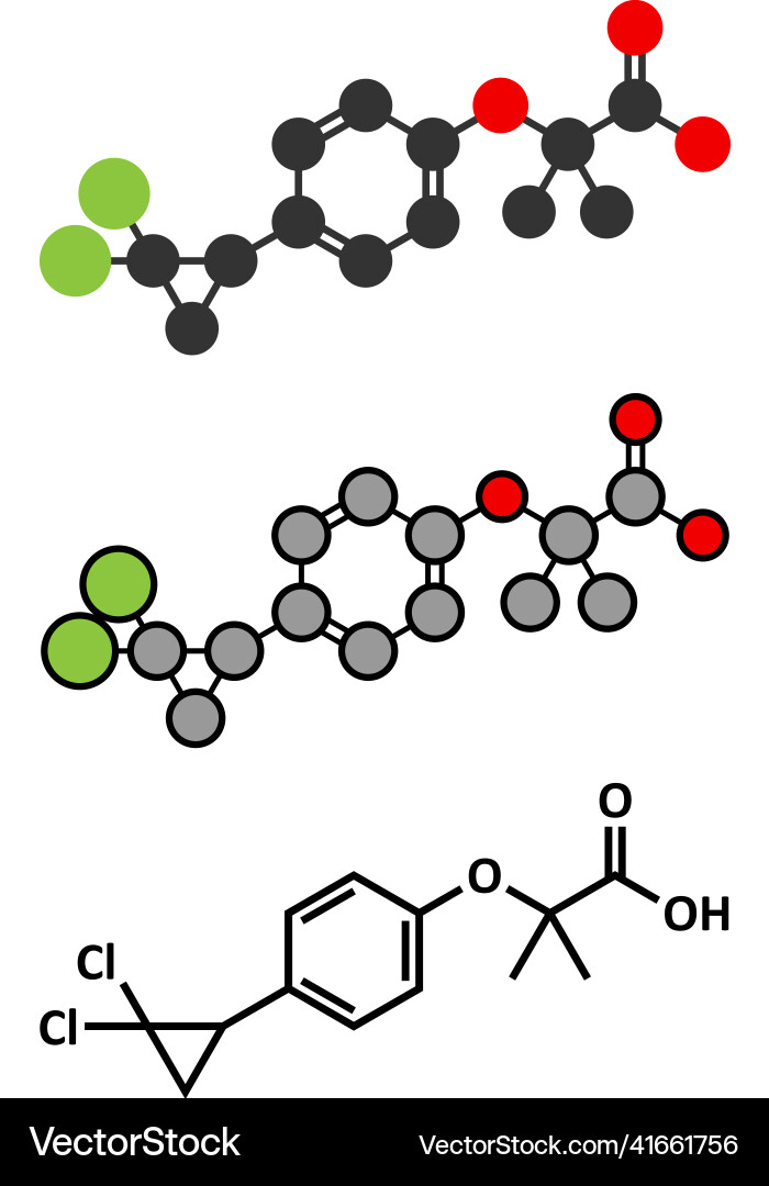 Ciprofibrate hyperlipidemia drug molecule fibrate Vector Image