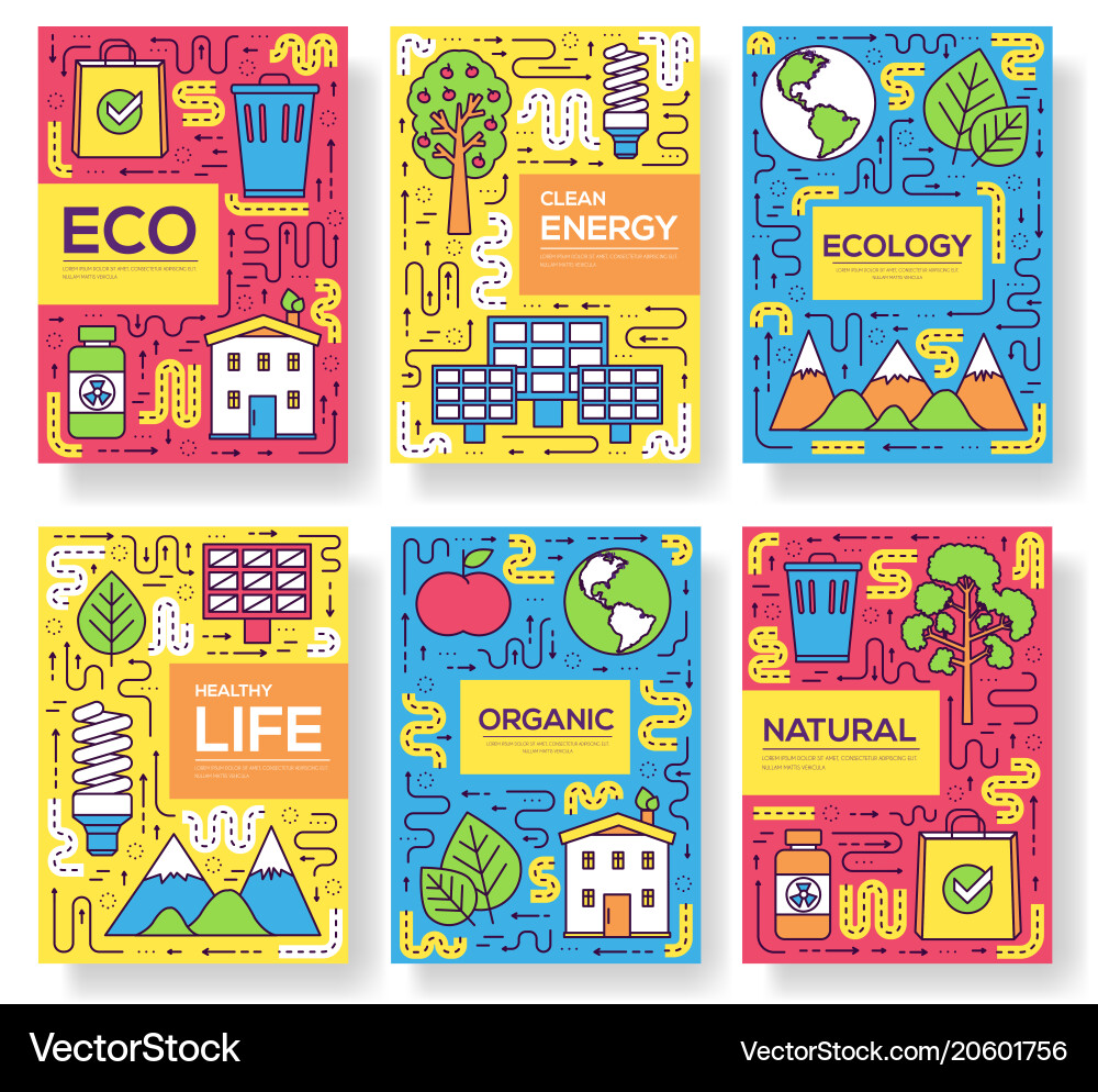 Clean energy brochure cards thin line set Vector Image
