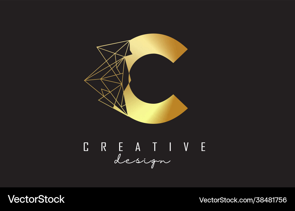 Golden letter c logo design with broken stone Vector Image