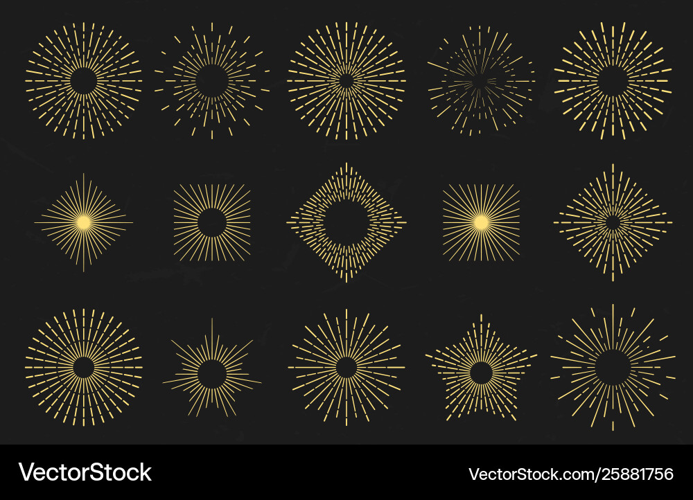 Golden sunburst radiant sun flame rays Royalty Free Vector