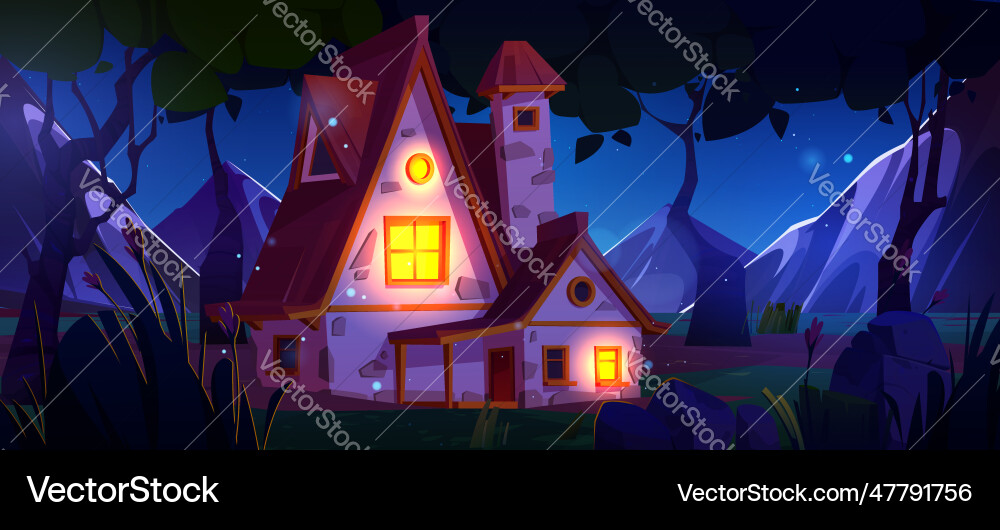 House in night forest landscape background Vector Image