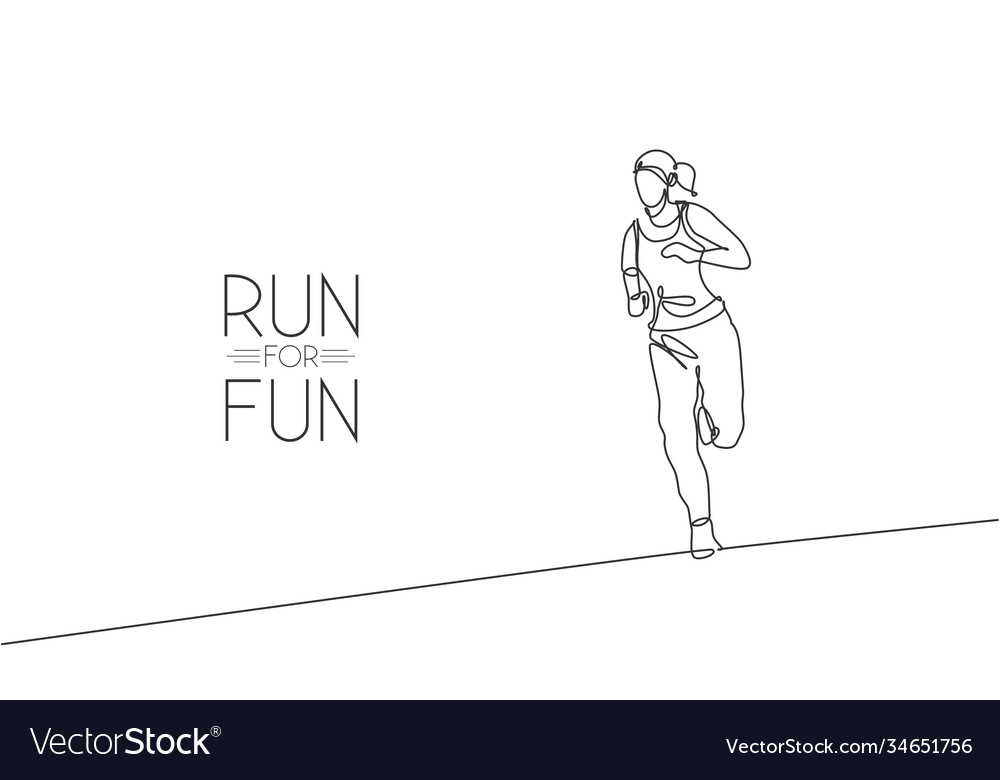 One single line drawing young energetic woman Vector Image