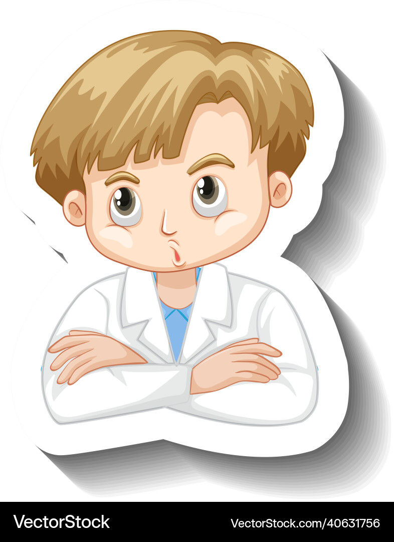 Scientist student boy cartoon character sticker Vector Image