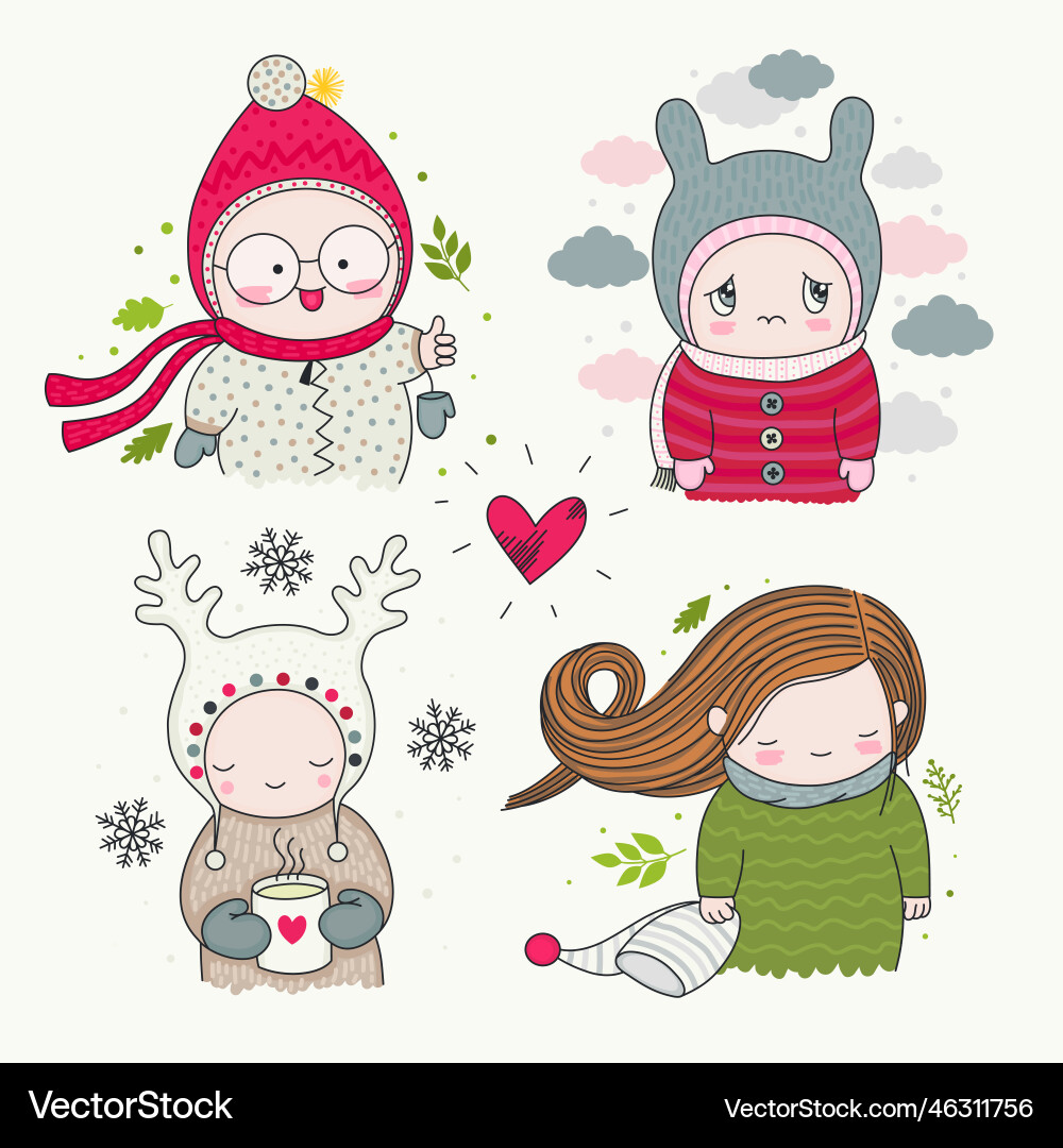 Set of hand drawn characters with different Vector Image