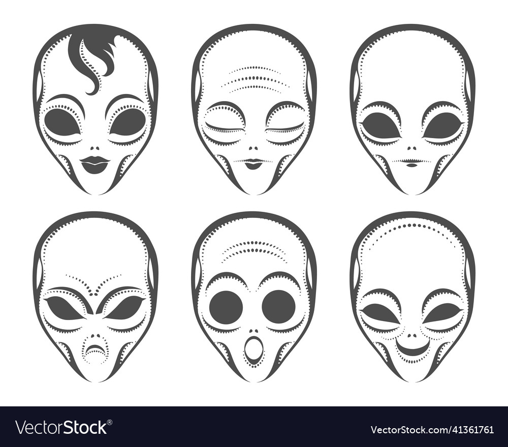 Alien face different expression set Royalty Free Vector
