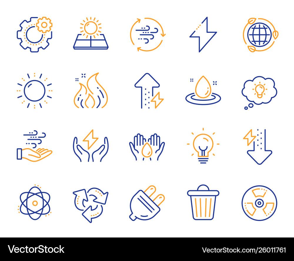 Energy line icons solar panels wind Royalty Free Vector