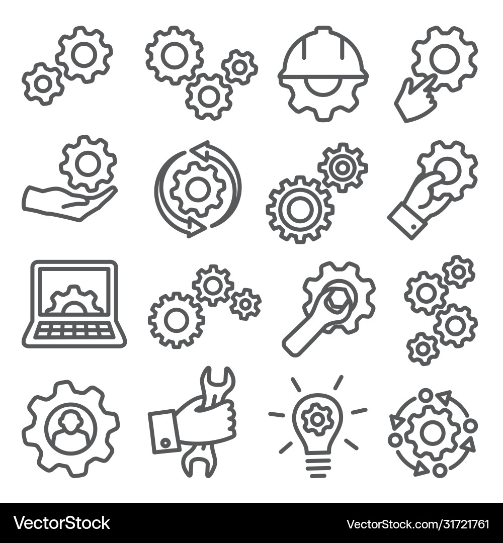 Gear line icons set on white background Royalty Free Vector