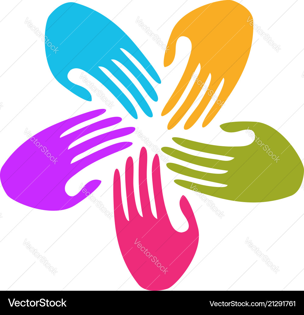 Group of 5 hands together teamwork icon Royalty Free Vector
