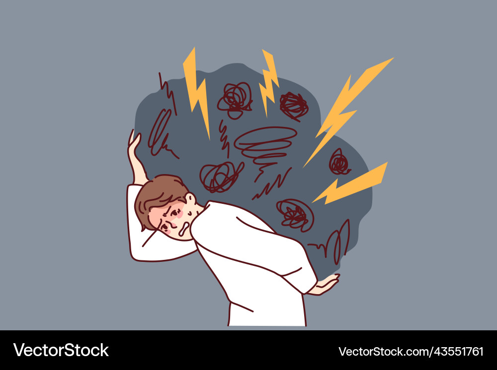 Man with burden of overthinking and anxiety Vector Image