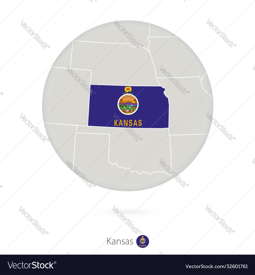 Map kansas state and flag in a circle Royalty Free Vector