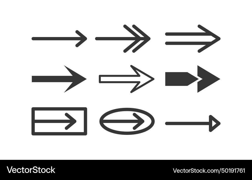 Monochrome arrow symbol set featuring minimalist Vector Image