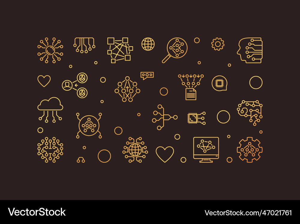 Neural network concept line golden banner Vector Image