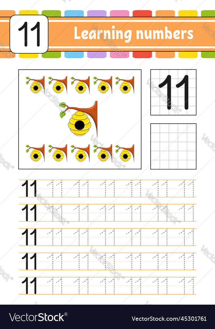 Trace and write numbers handwriting practice Vector Image