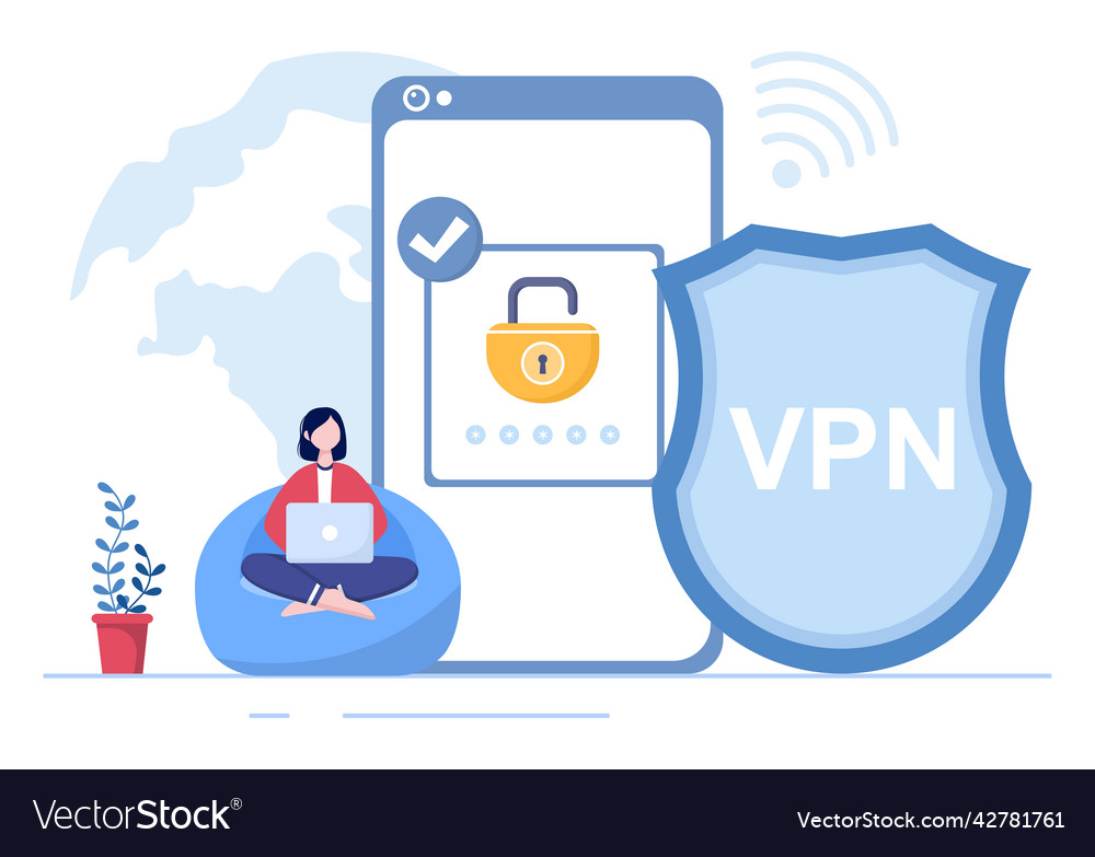 Vpn or virtual private network service cartoon Vector Image Vpn or virtual private network service cartoon Vector Image