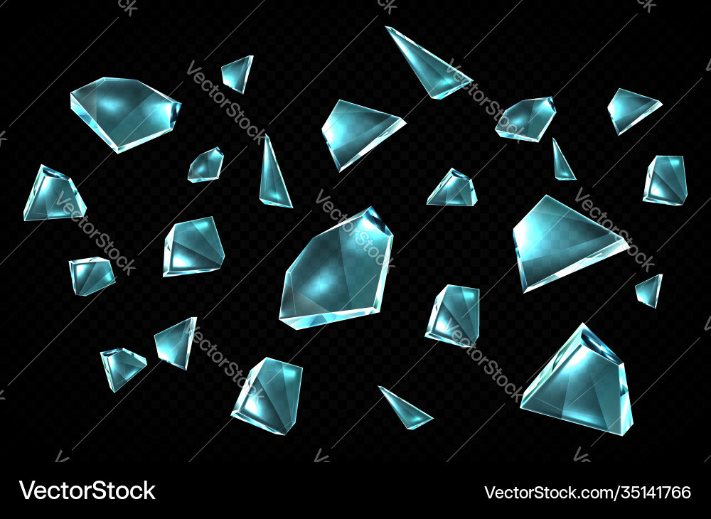 Broken glass shards isolated on black background Vector Image