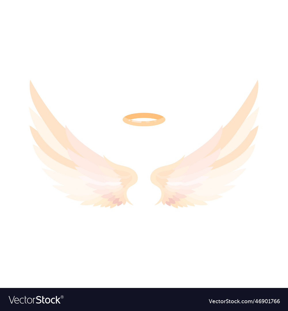 Cute white angel wings and gold nimbus flat Vector Image