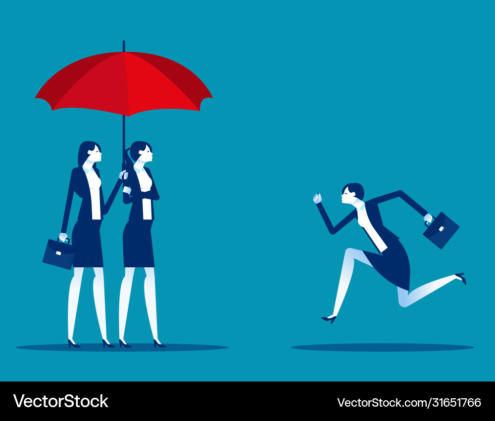 Employee runs into umbrellar seeking protection Vector Image
