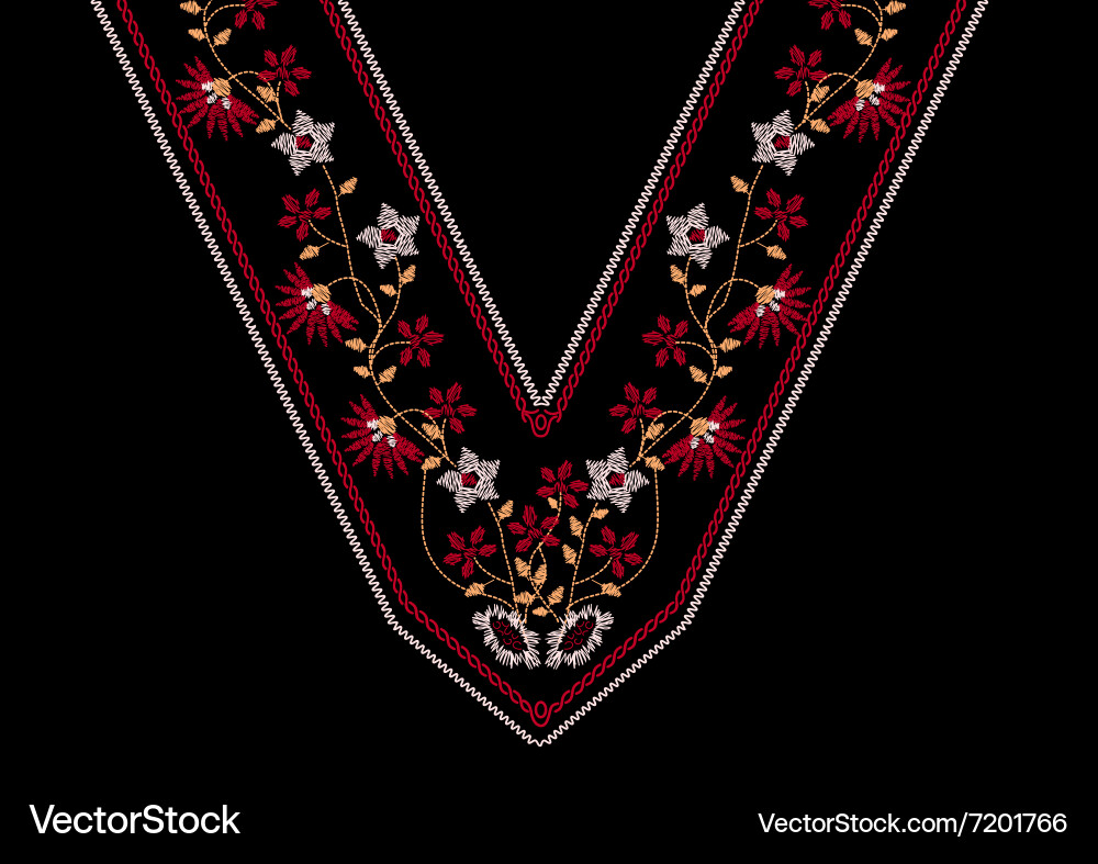 Neck floral embroidery for apparel Royalty Free Vector Image