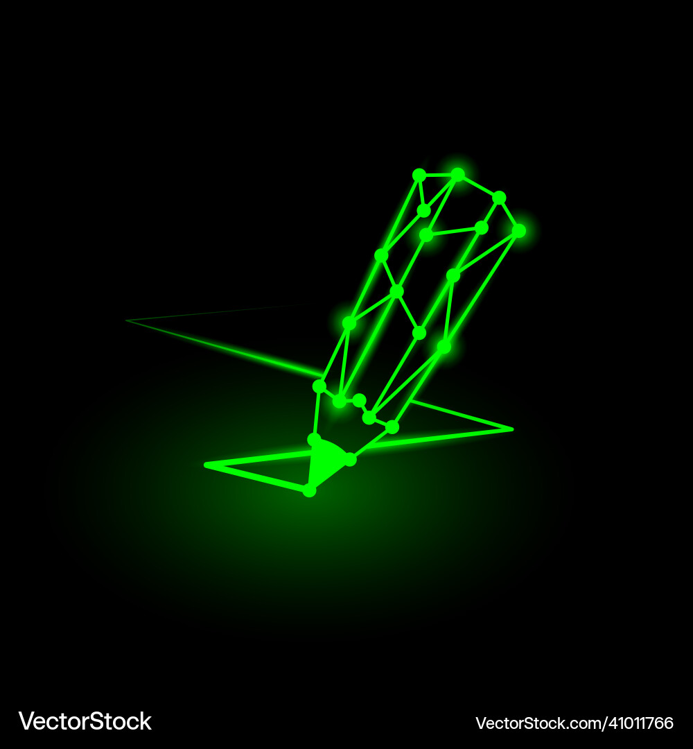 Neon digital pencil tool that draws a green laser Vector Image