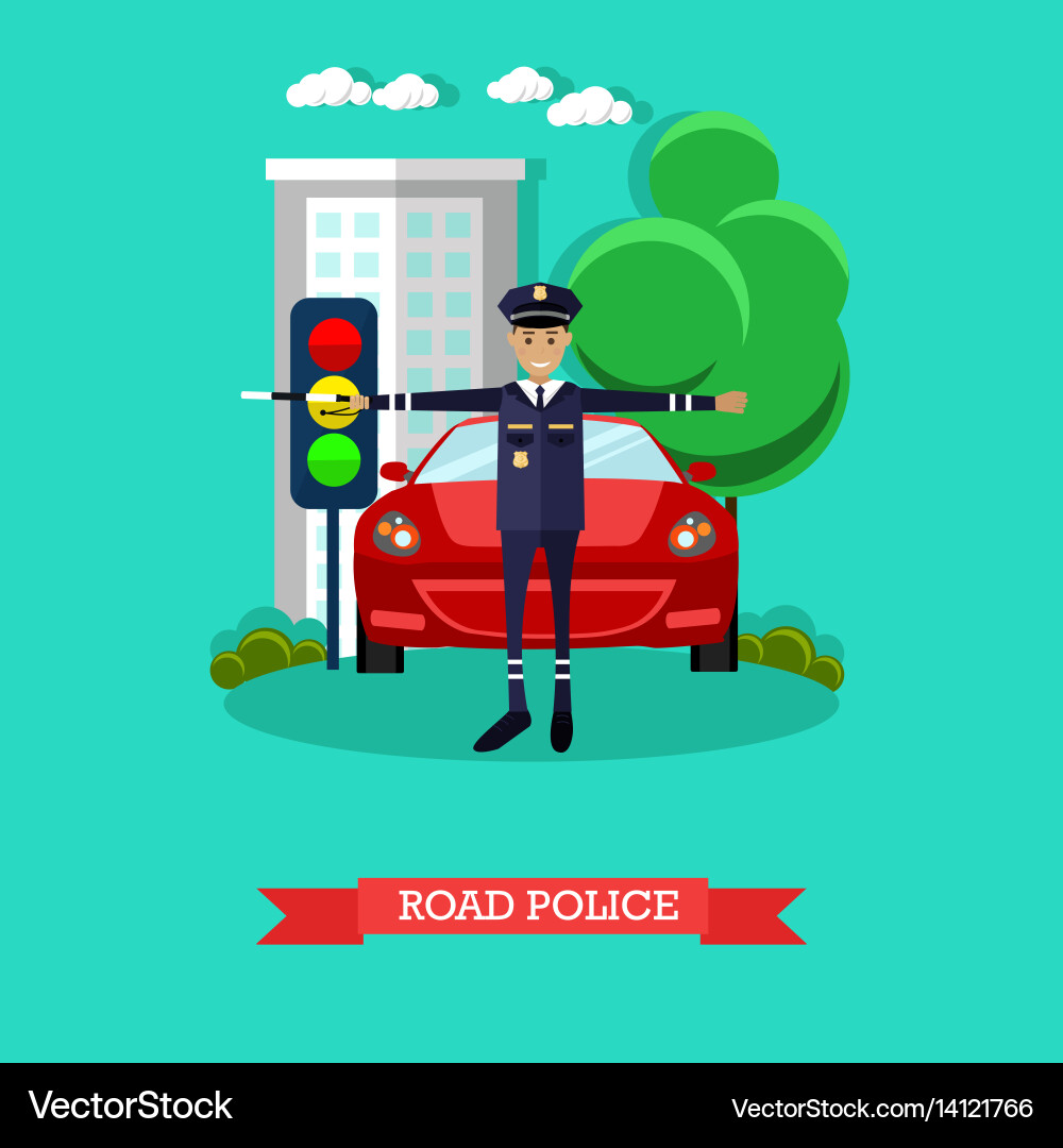 Road police in flat style Royalty Free Vector Image