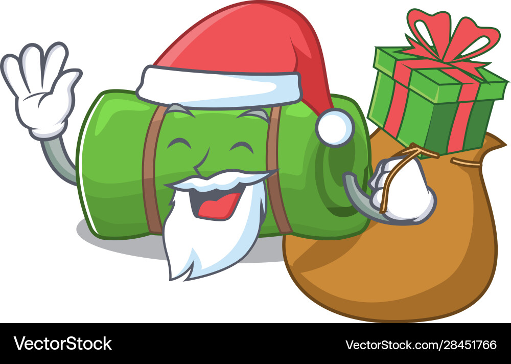 Santa camping mat scroll cartoon character design Vector Image